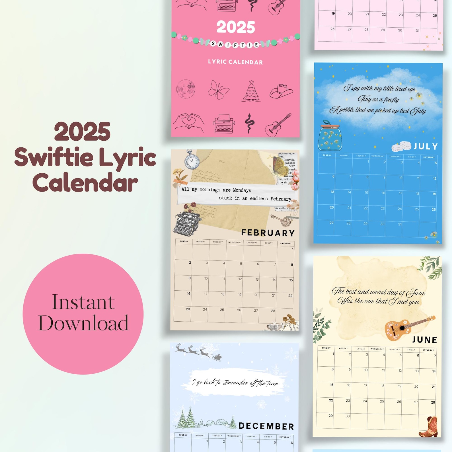2025 Printable Swiftie Calendar Taylor Inspired Eras A4 PDF Merch ...