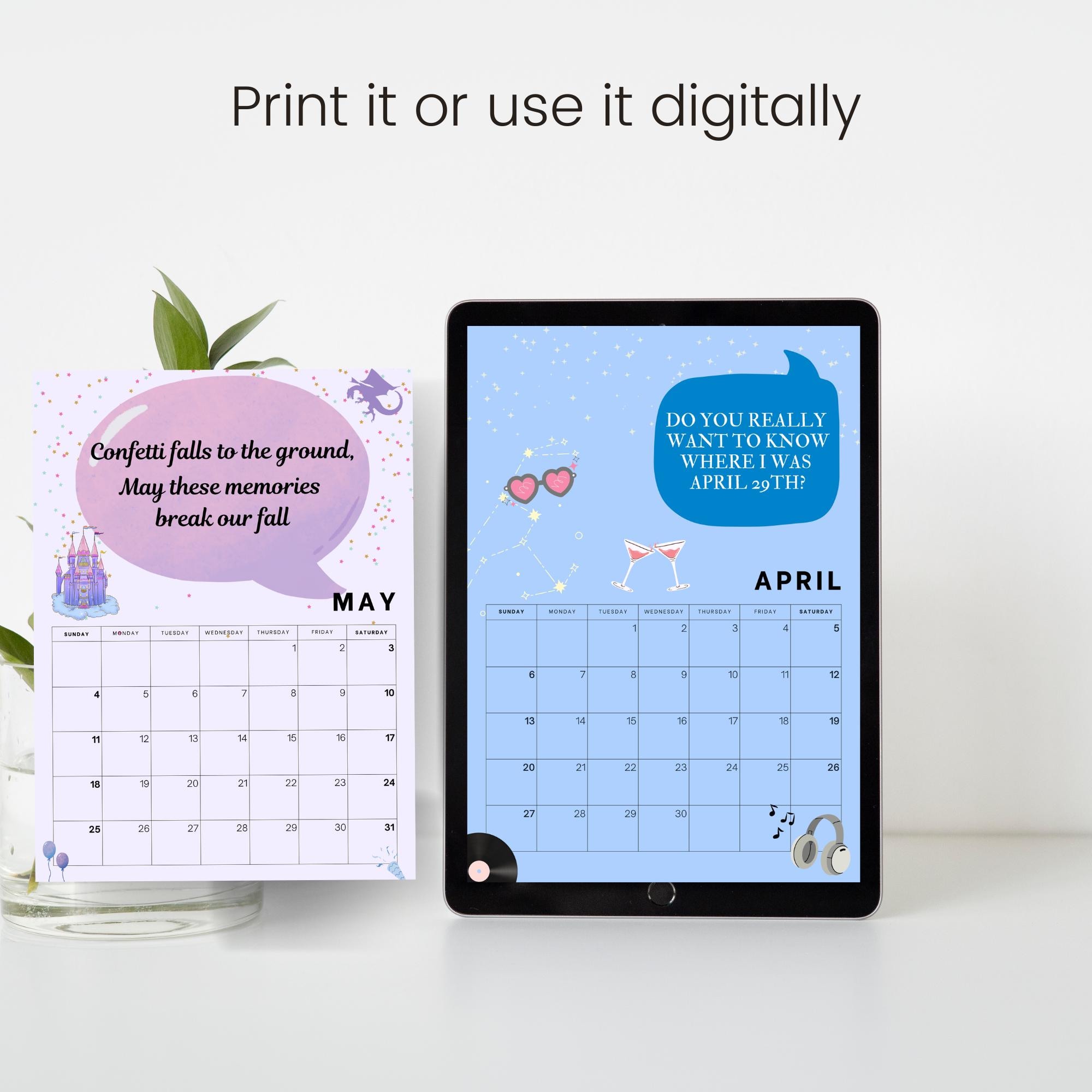 2025 Printable Swiftie Calendar Taylor Inspired Eras A4 PDF Merch ...