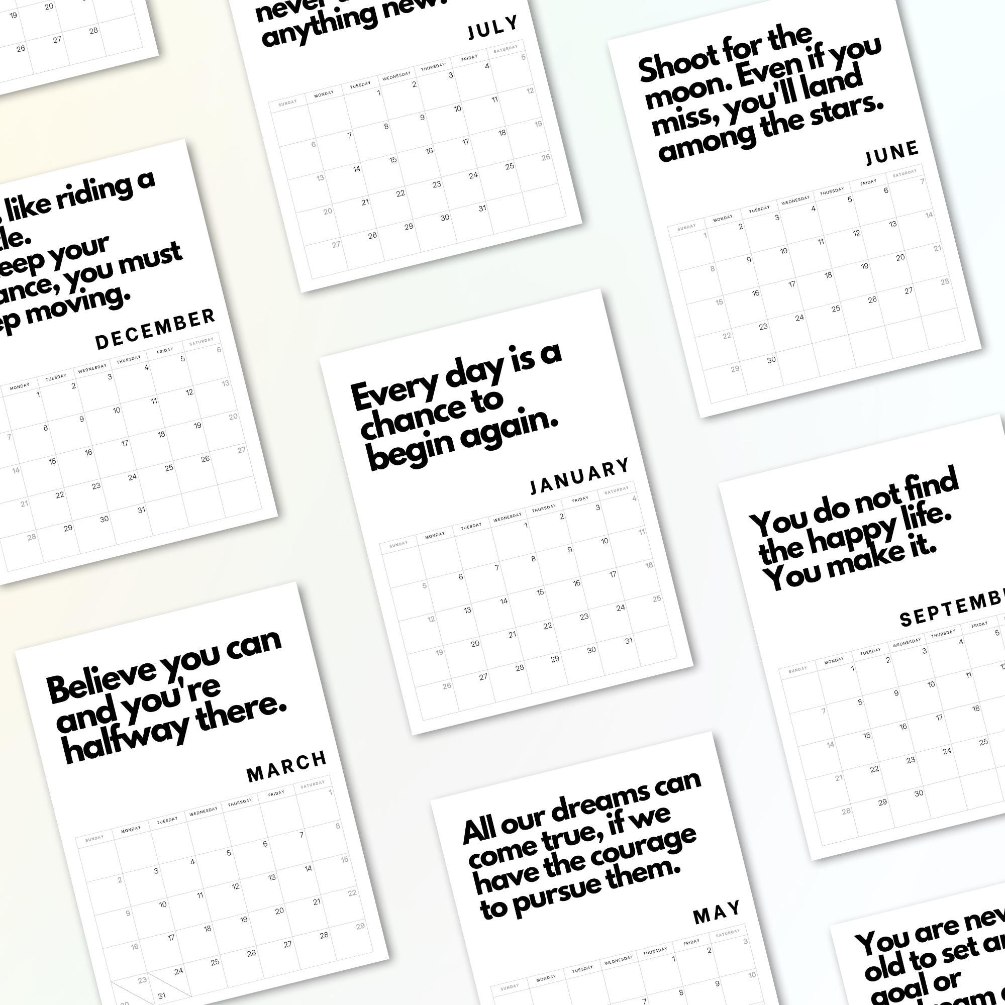 2025 Minimalist Inspirational Quotes Calendar, Printable & Digital, A4 ...