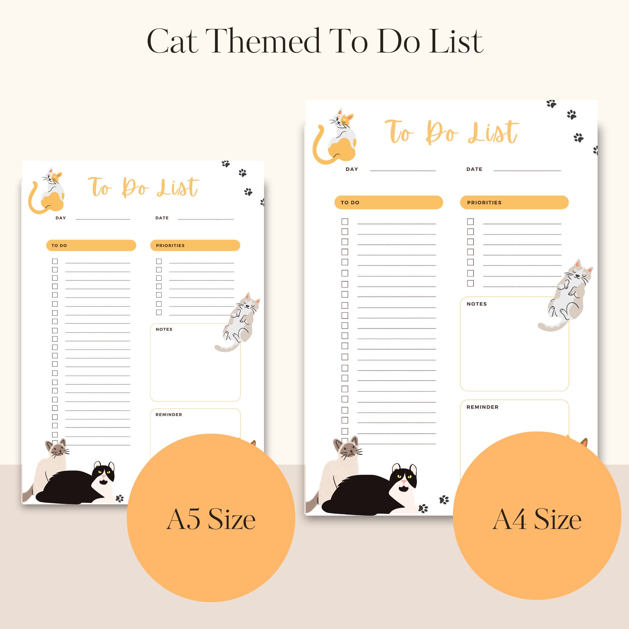 Cat To-do List Planner, Printable Cute Theme (PDF), Digital Download - Etsy