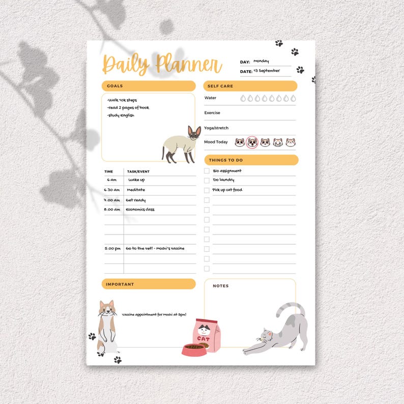 Cute Cat Daily Planner Printable – A4 PDF & PNG (digital Download ...