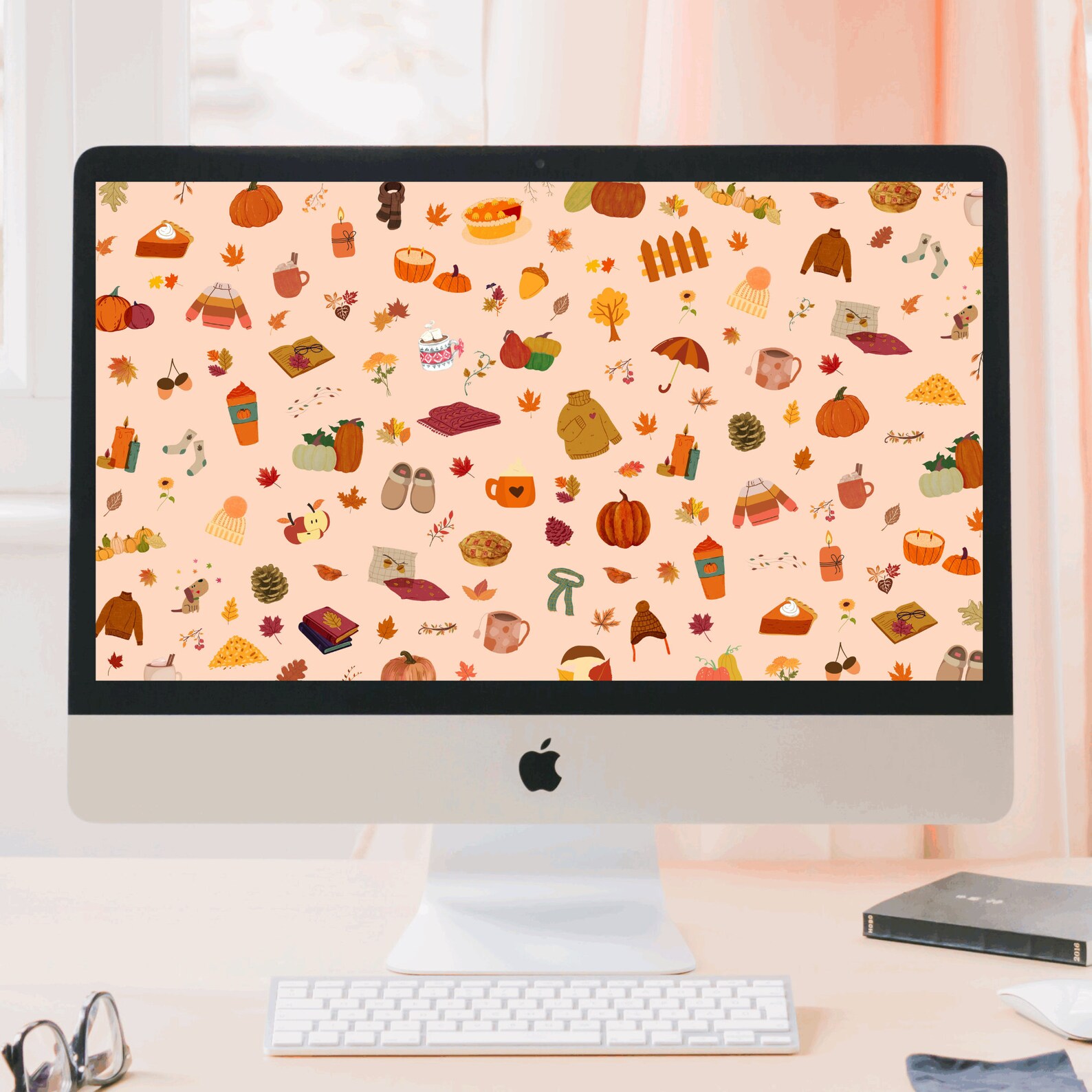Fall Desktop Wallpaper Autumn HD Wallpaper | Cute Fall Pattern Vibes - Etsy
