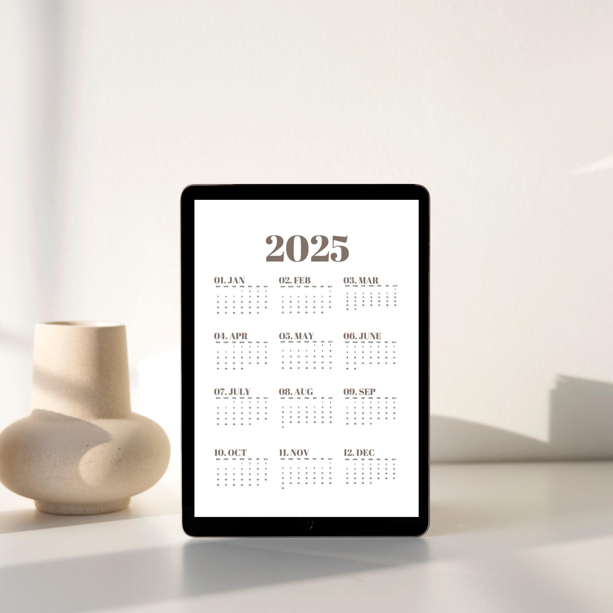 2025 Yearly Calendar Printable A4 and US Letter Size, Desk Calendar ...