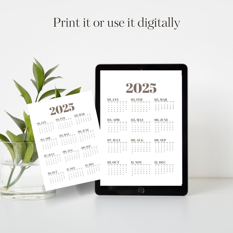 2025 Yearly Calendar Printable A4 and US Letter Size, Desk Calendar ...
