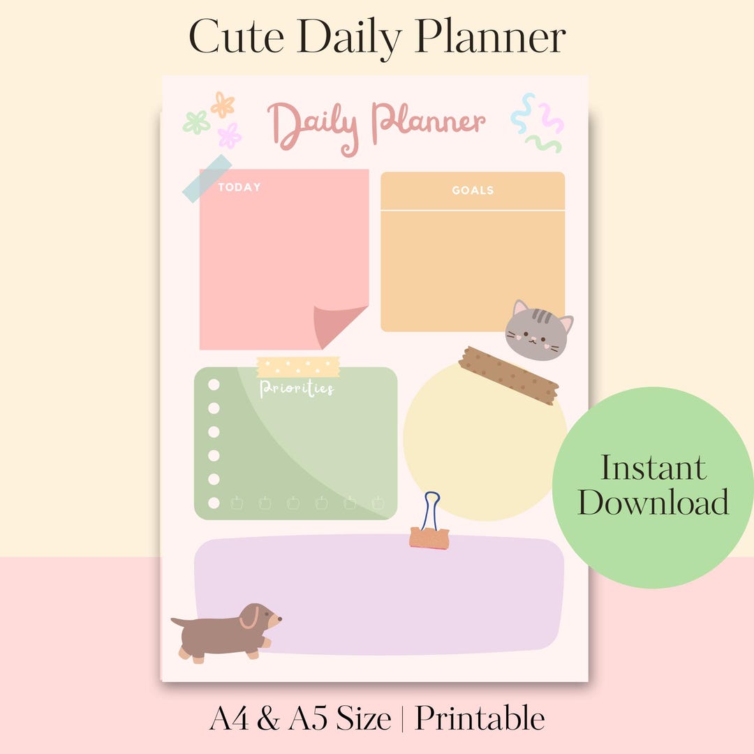 Cute Animals Daily Planner, A4 & A5 Size (printable PDF) - Etsy