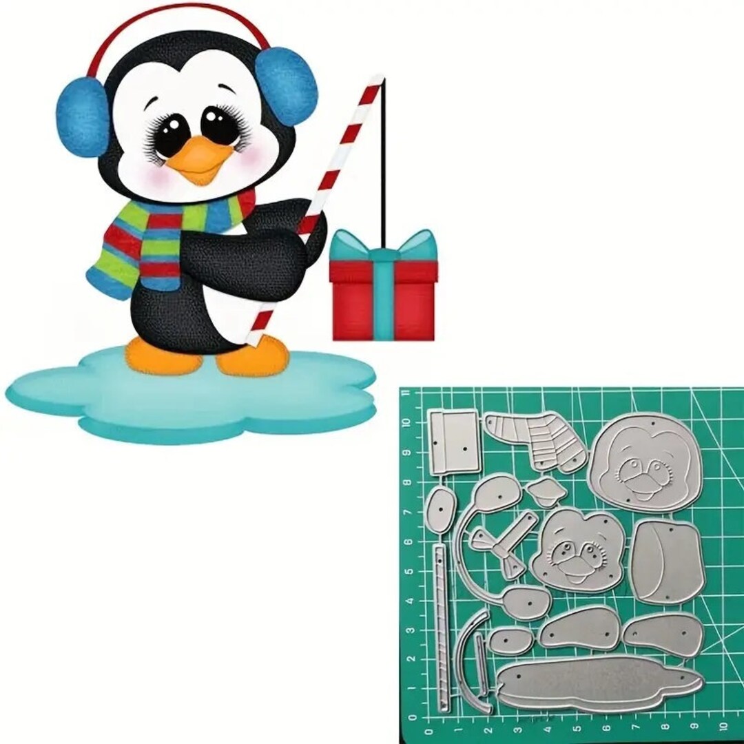 Christmas Winter Penguin Fishing for Gifts Metal Cutting Die, Christmas ...