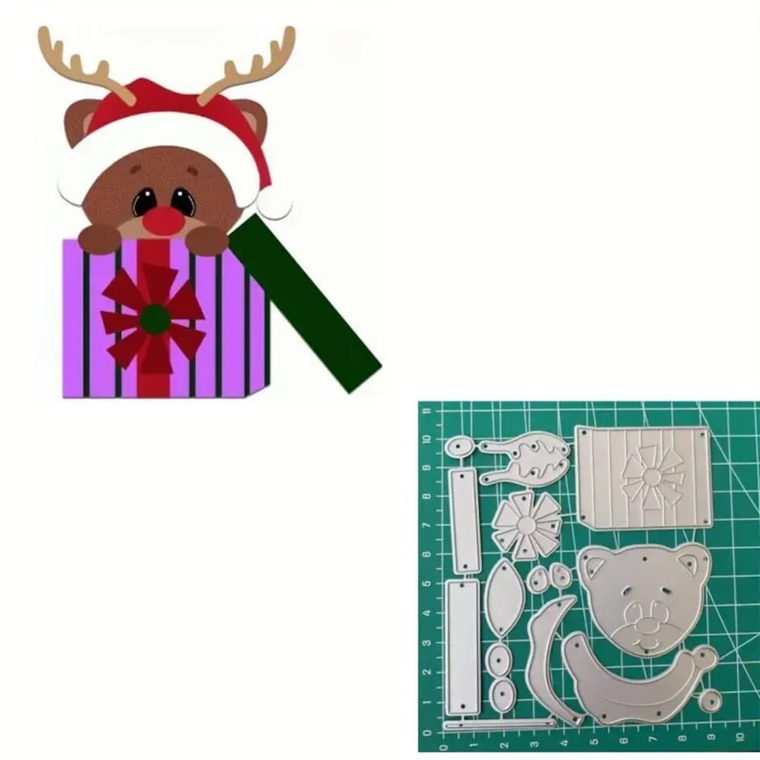 Christmas Reindeer Peeking Out of Present Metal Cutting Dies, Christmas ...