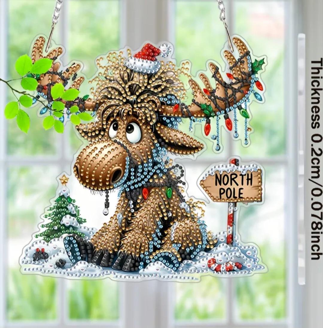 Christmas Funny Moose Design DIY Diamond Painting Kit Set Hanging ...
