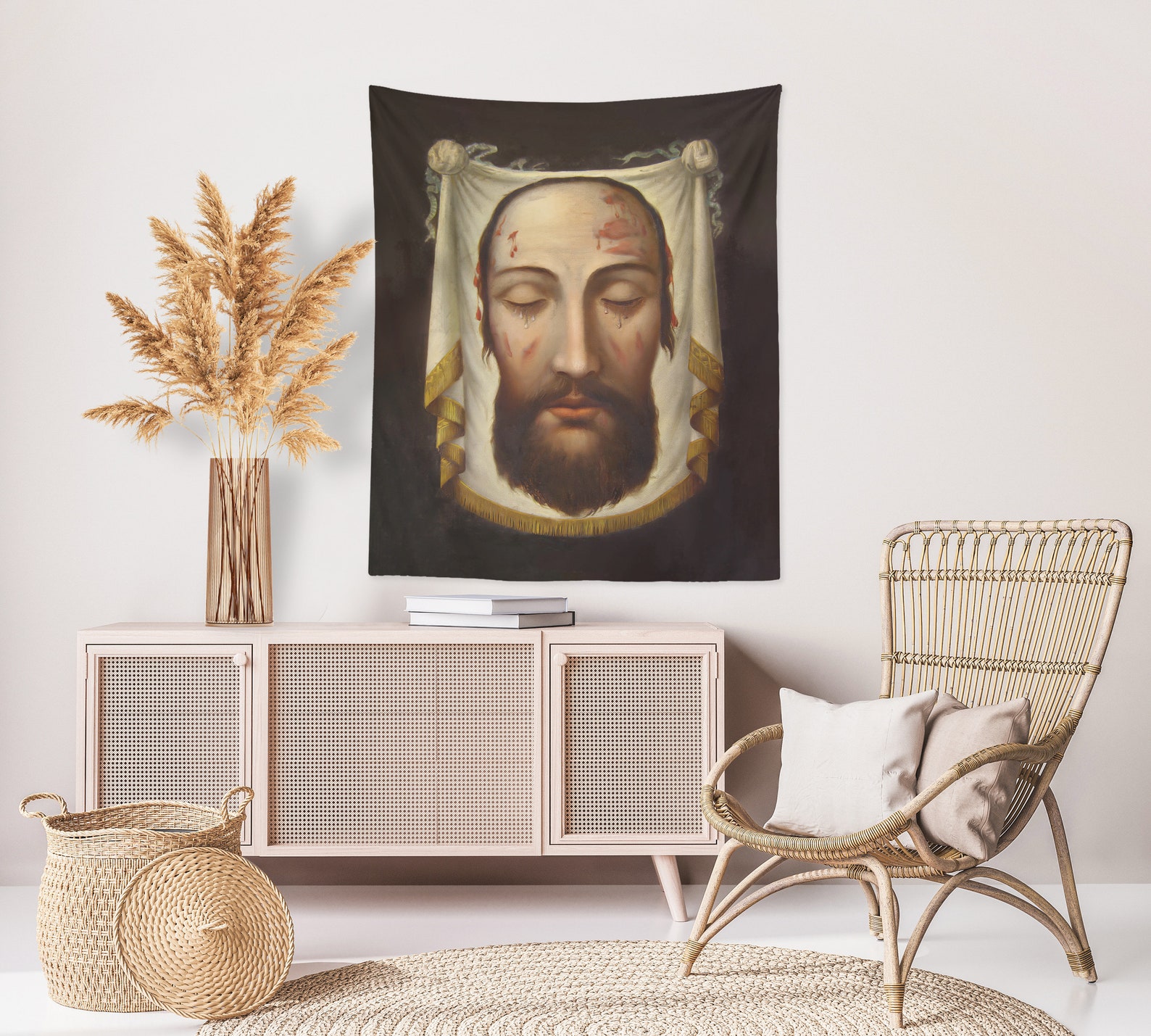 Holy Face of Jesus Wall Tapestry Veil of Veronica Catholic Home Decor ...