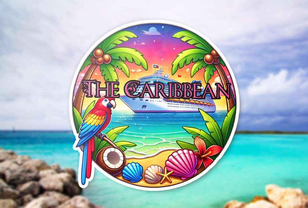 Caribbean Cruise Sticker: Tropical Beach, Parrot, Cruise Ship - Etsy