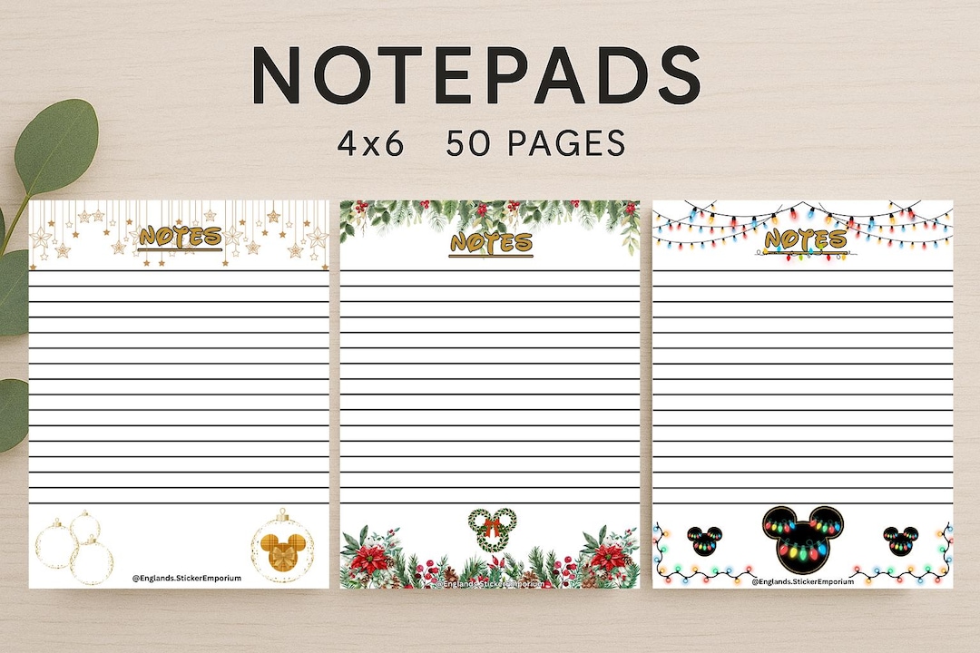 Disney Christmas Notepad Trio | Holiday Stationery Gift - Etsy