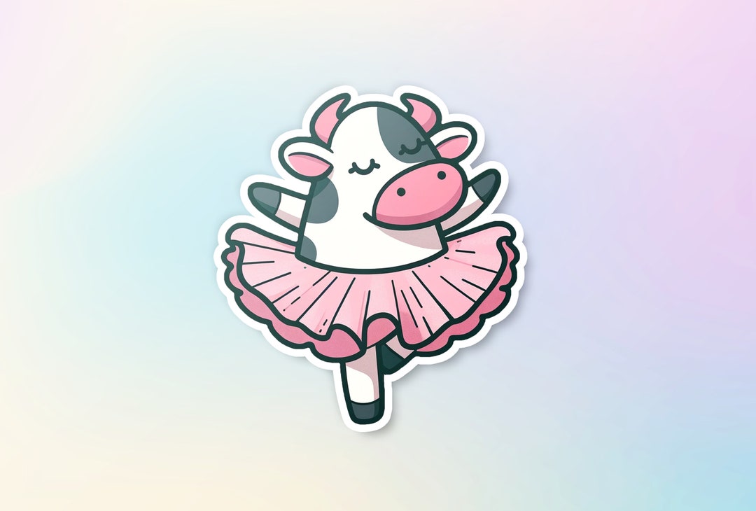 Cute Dancing Cow Ballerina Sticker | Cute Cow Sticker | Pink Ballerina ...