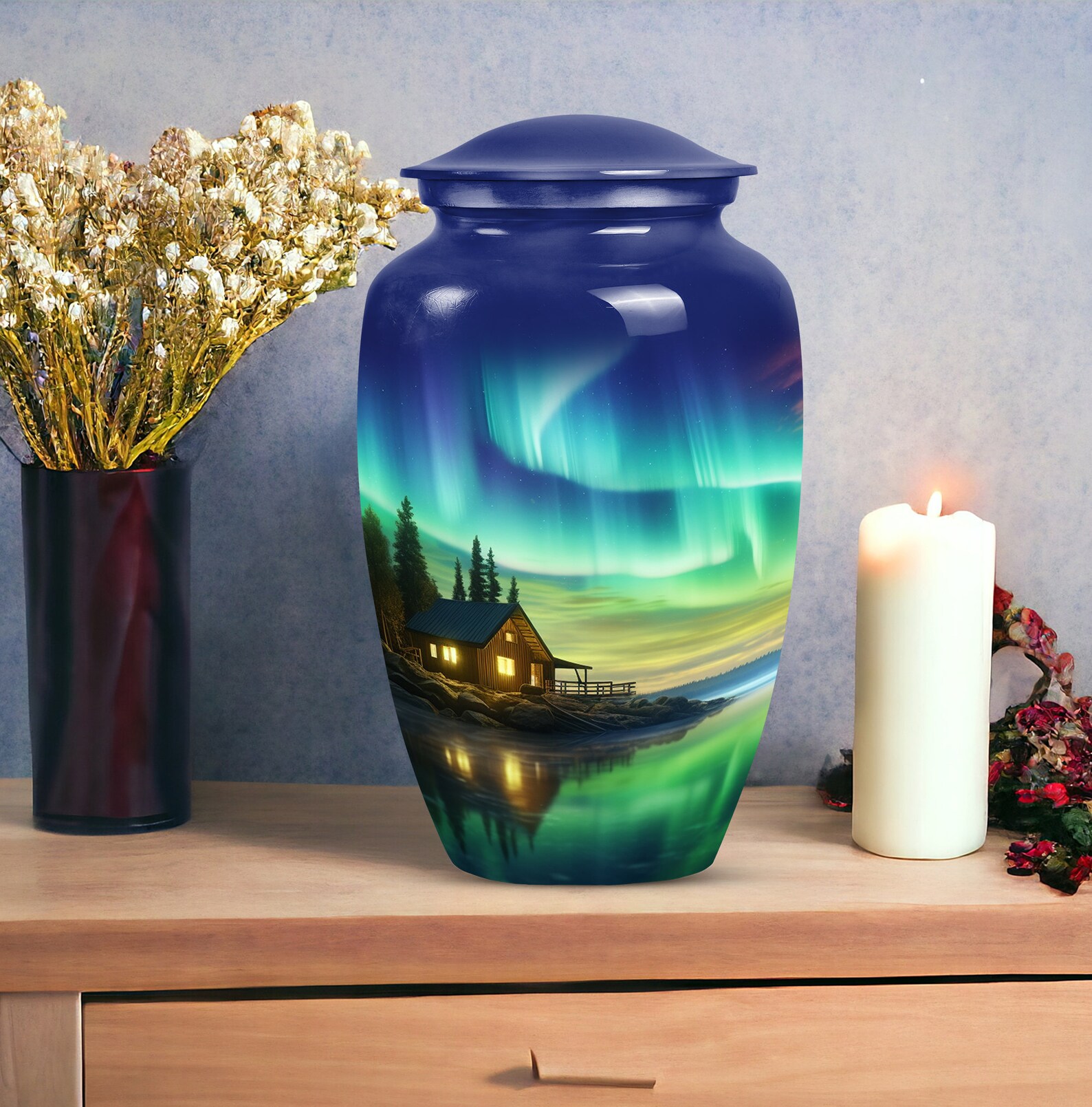 Northern Lights Cremation Urn for Human Ashes, Decorative Memorial ...