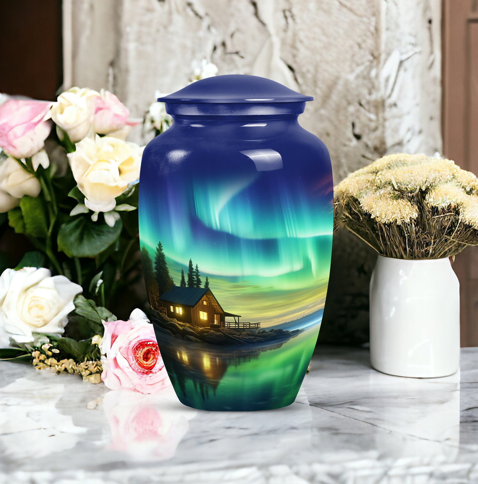Northern Lights Cremation Urn for Human Ashes, Decorative Memorial ...