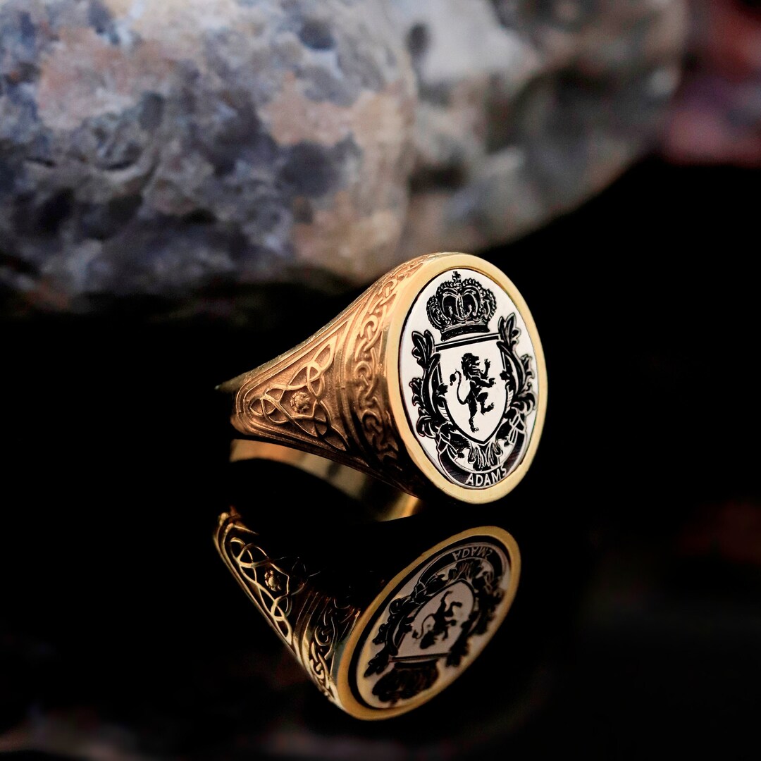 Customisable 925 Sterling Silver 14 K Gold Plated Family Crest Ring ...