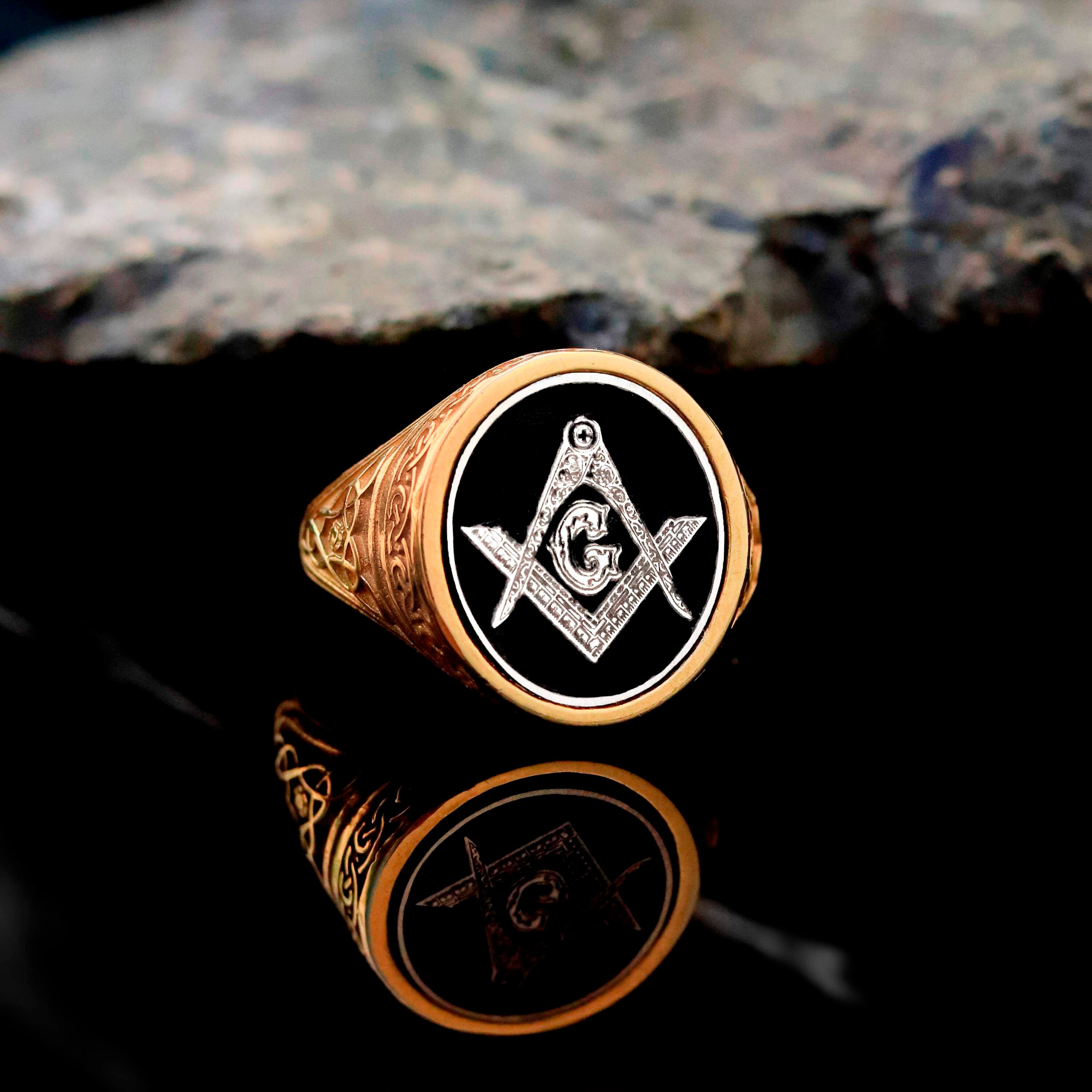 Sterling Silver 14 K Gold Plated Men Mason Ring , Freemason Master ...