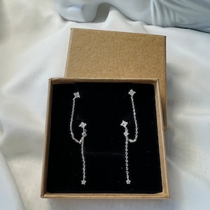 S925 Double Piercing Earrings Sterling Silver Sparkling Chain Drop Earrings, 18k Gold Plated - Etsy