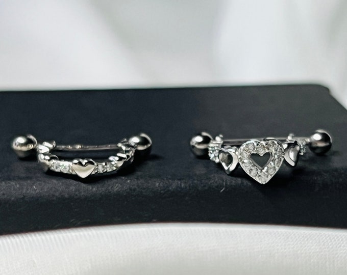 Sterling Silver Diamante Hearts Screw Back Hoop Studs, for Cartilage ...