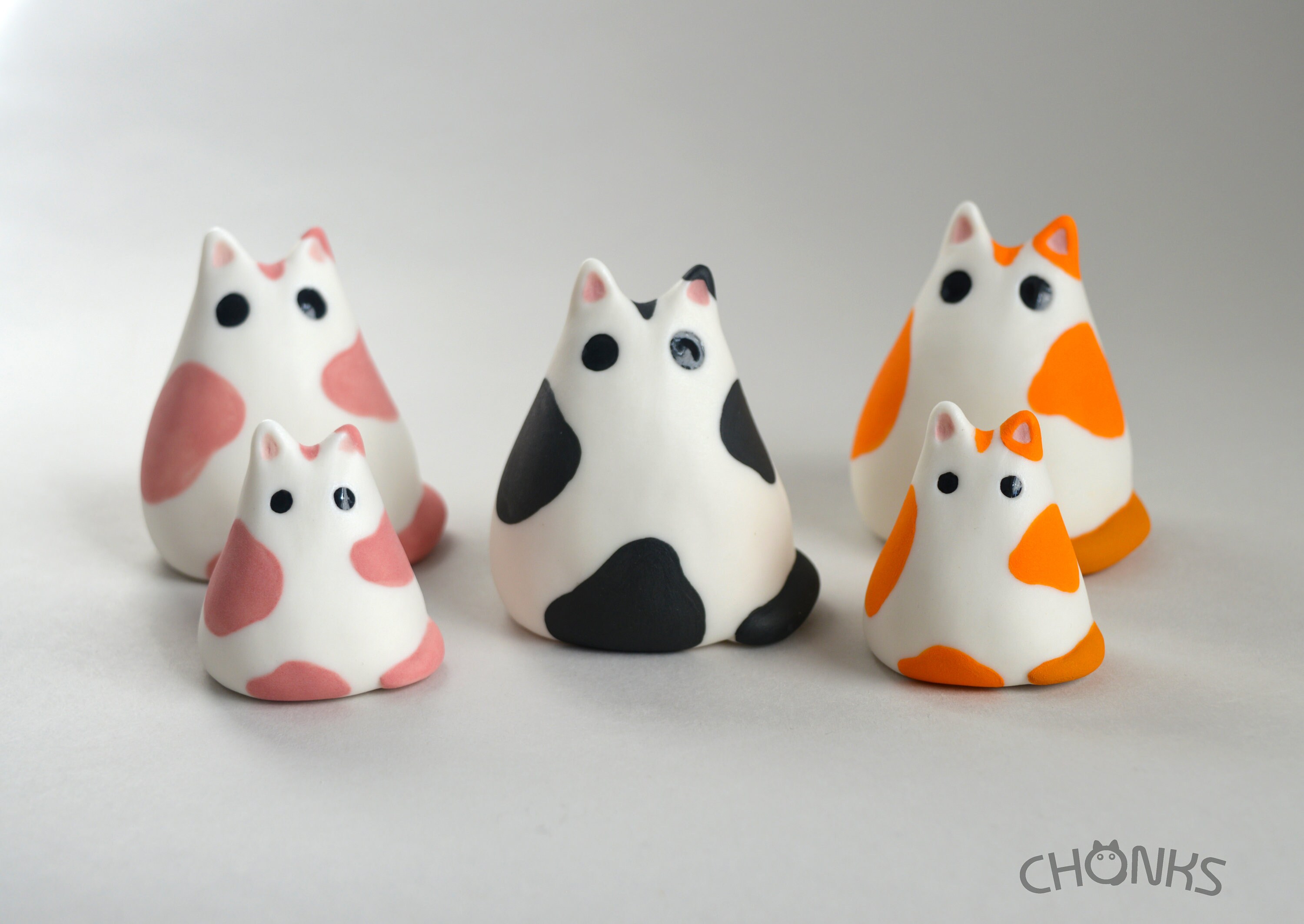 CHONKS Ceramic Fat Cat Figurine White With Pink Patches Cat - Etsy