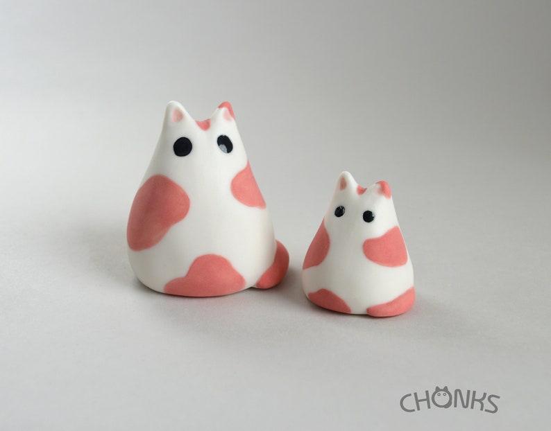 CHONKS Ceramic Fat Cat Figurine White With Pink Patches Cat - Etsy