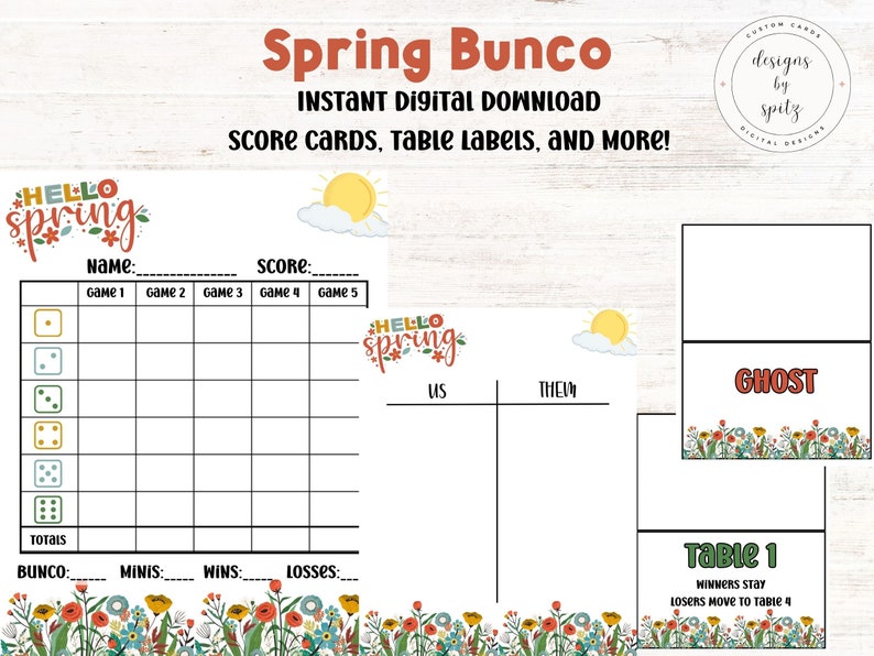 Spring Bunco Card, Bunco Score Sheet, May Bunco, Springtime, Instant ...