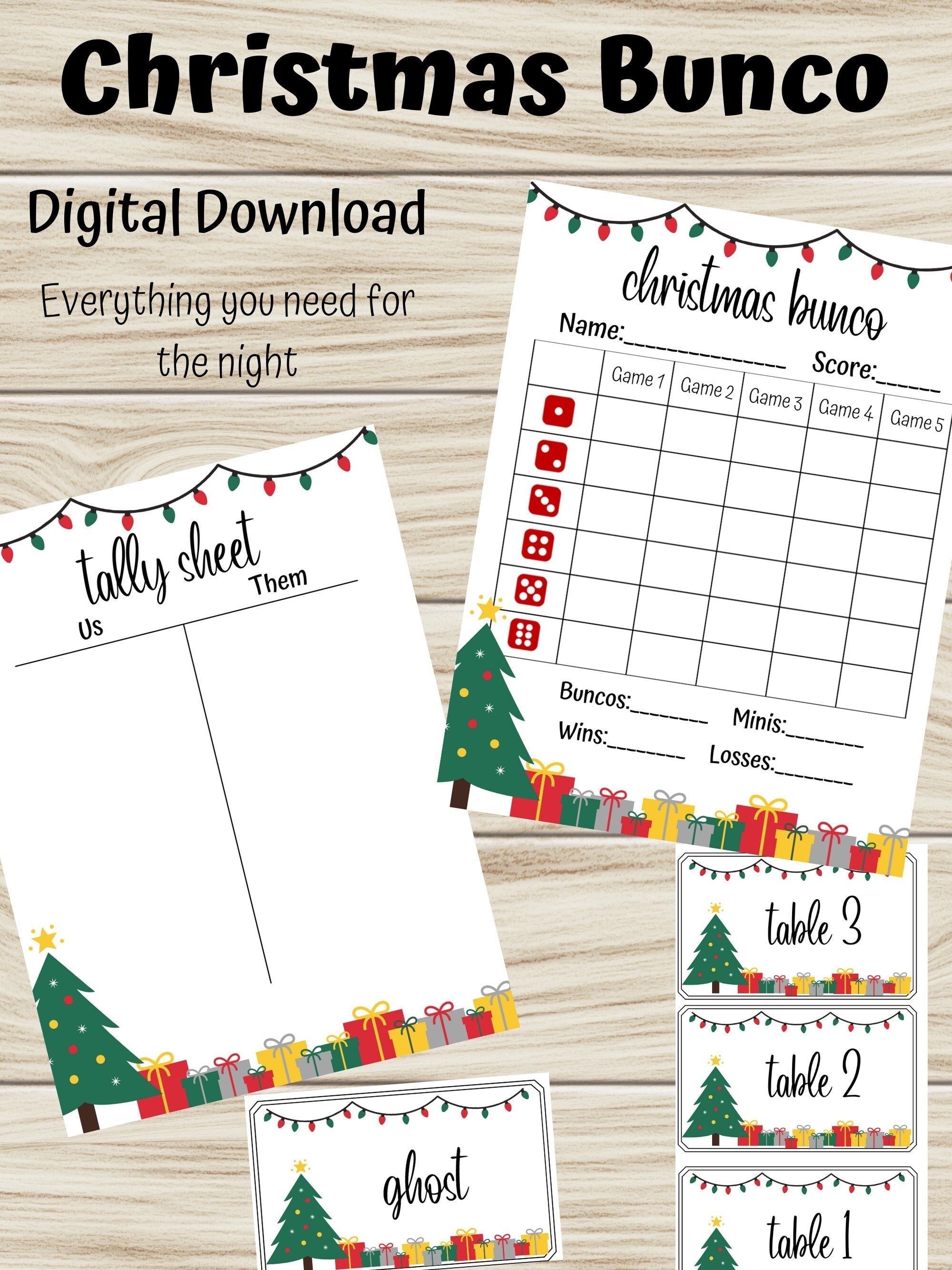 Christmas Bunco Card, Bunco Score Sheet, December Bunco, Christmas ...