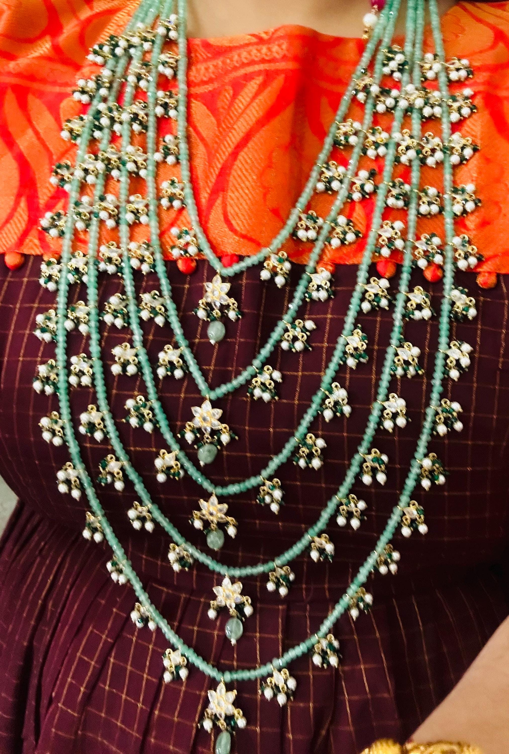 Emerald Panchlada Haar | Jadau, Swarovski Bridal Necklace - Etsy
