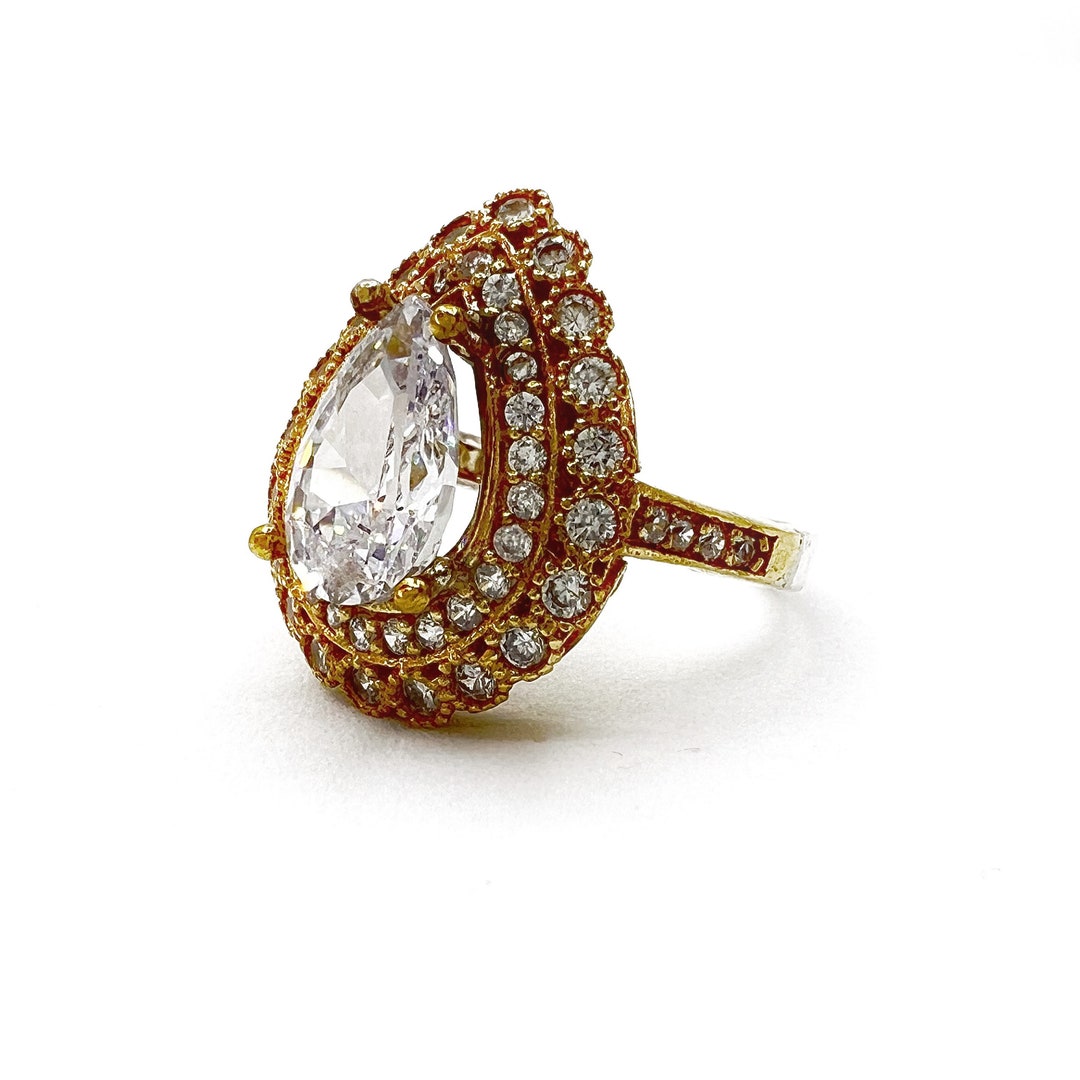 Hurrem Sultan Jewelry, Turkish Handmade, Tear Drop Cut Zircon Ring ...