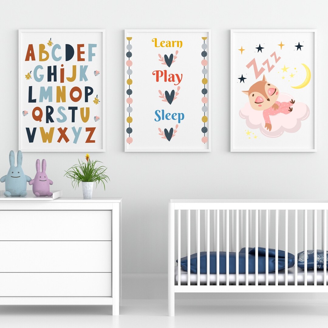 Learn Play Sleep, Kids Room Printable Art cute Dinosaur Poster Kids ...