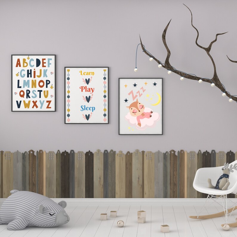 Learn Play Sleep, Kids Room Printable Art cute Dinosaur Poster Kids ...