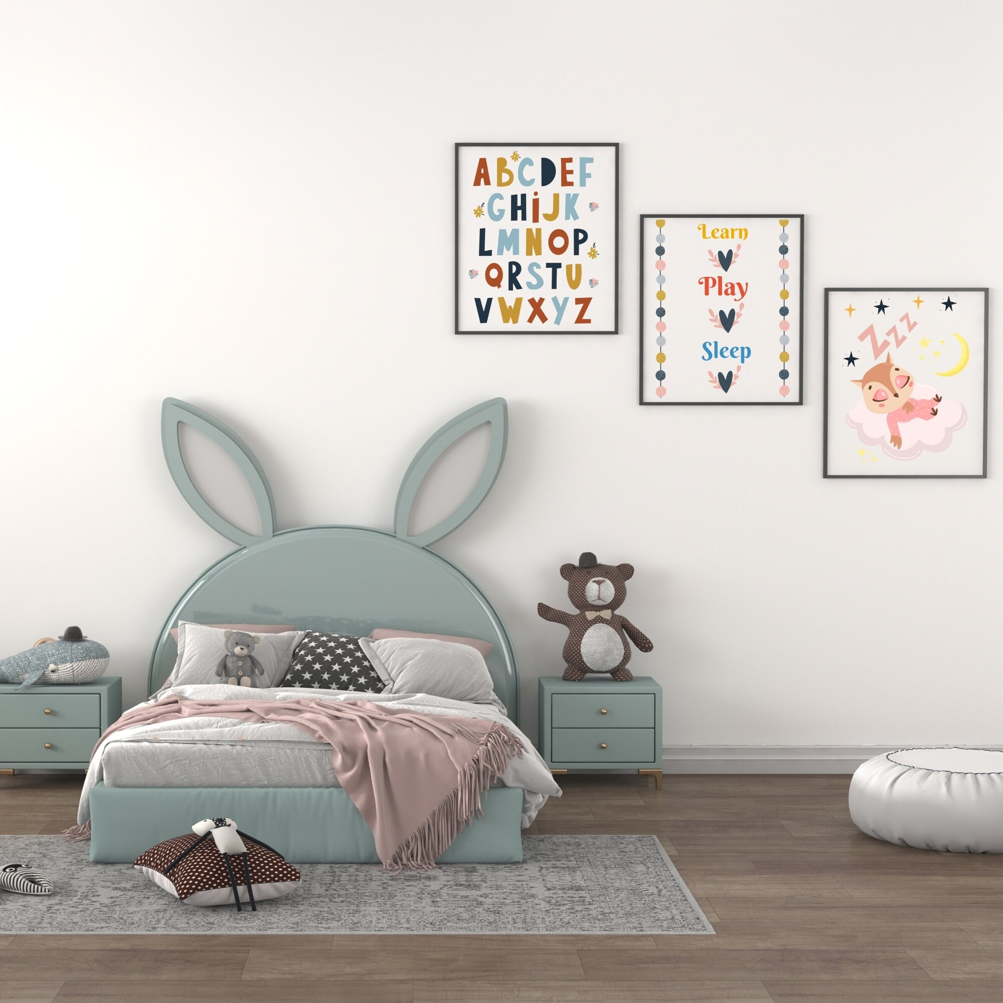 Learn Play Sleep, Kids Room Printable Art cute Dinosaur Poster Kids ...