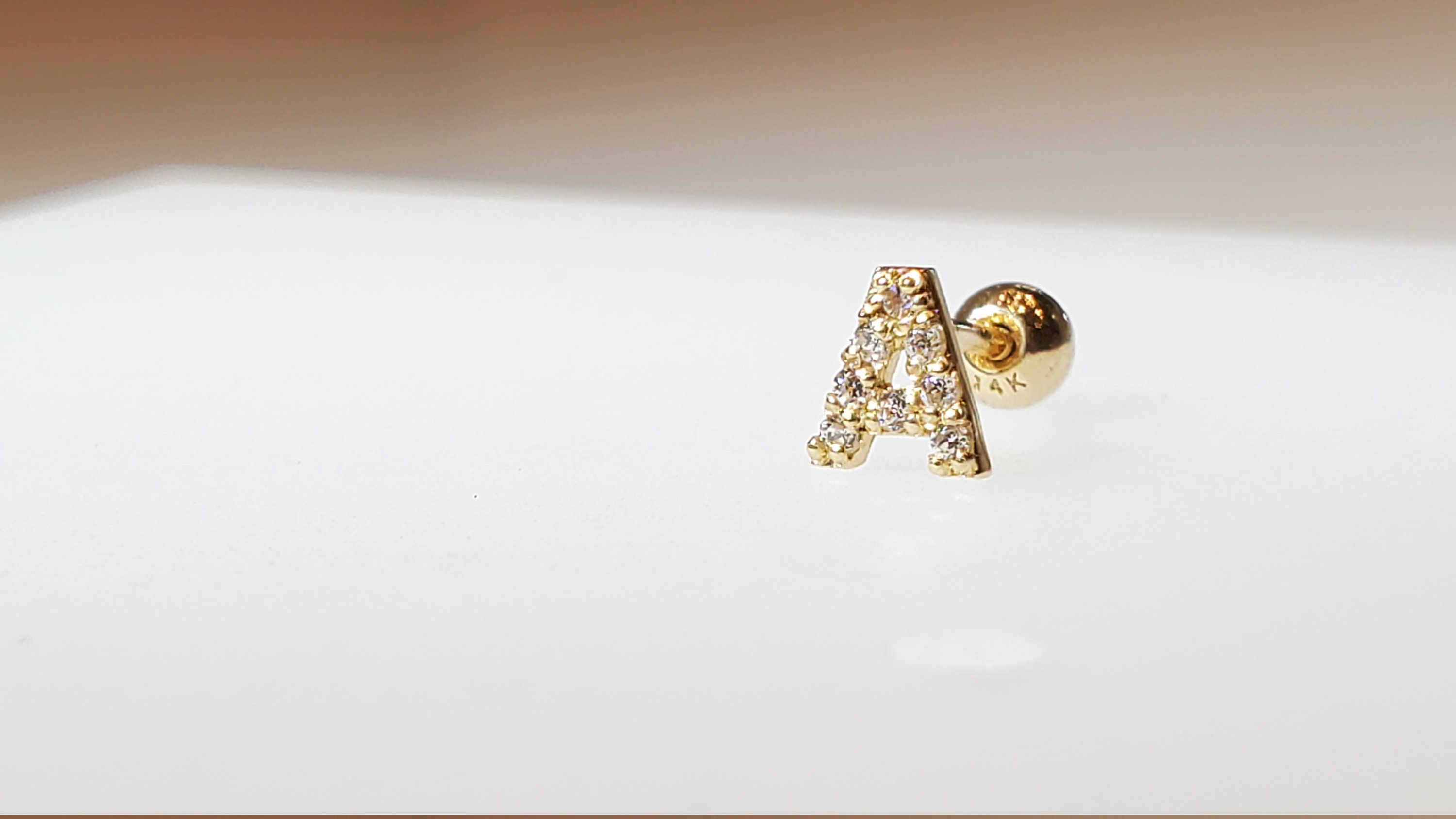 14k Solid Gold Custom Letter Alphabet Design CZ Cubic Zirconia - Etsy