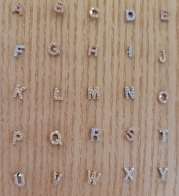 14k Solid Gold Custom Letter Alphabet Design CZ Cubic Zirconia | Etsy