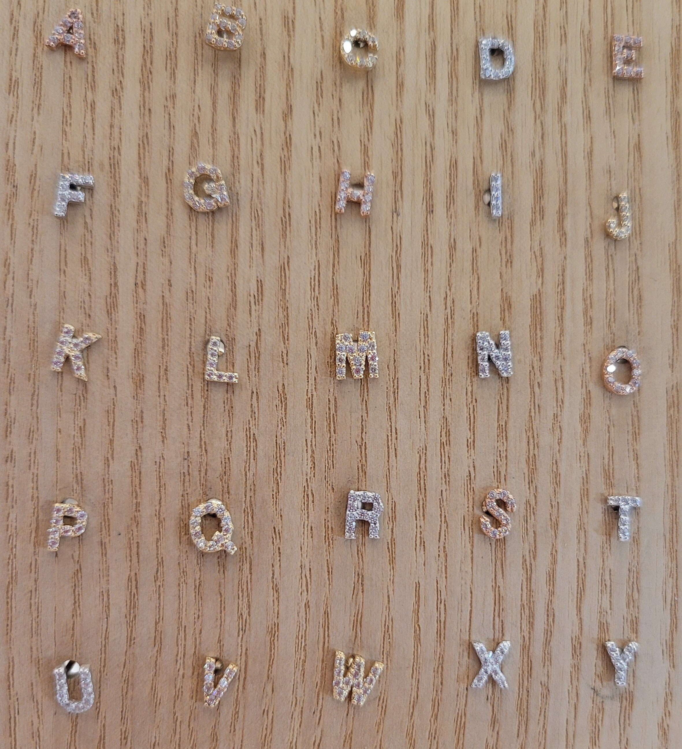 14k Solid Gold Custom Letter Alphabet Design CZ Cubic Zirconia | Etsy