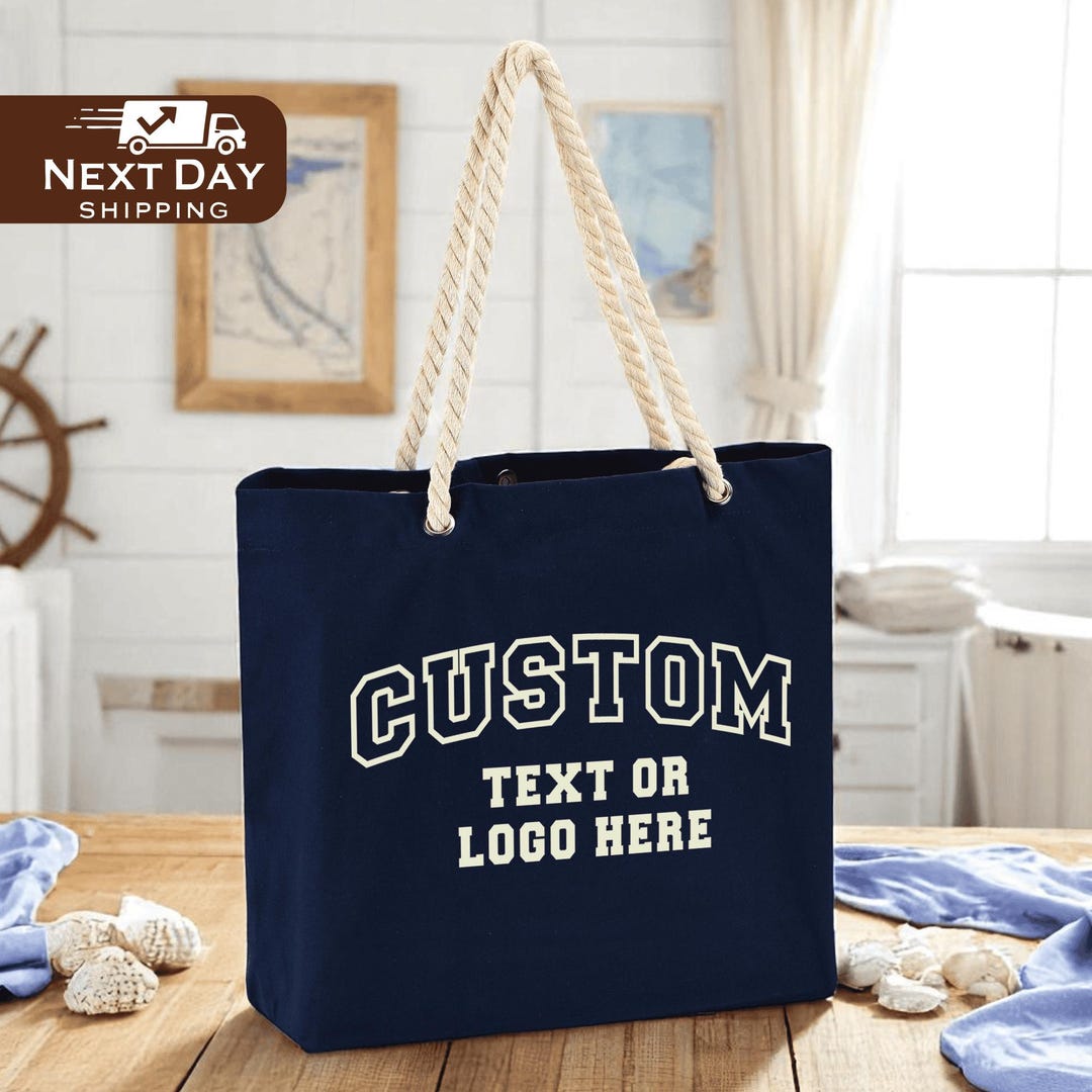 Custom Text Logo Beach Tote Bag: Personalized Bachelorette Party Favor ...