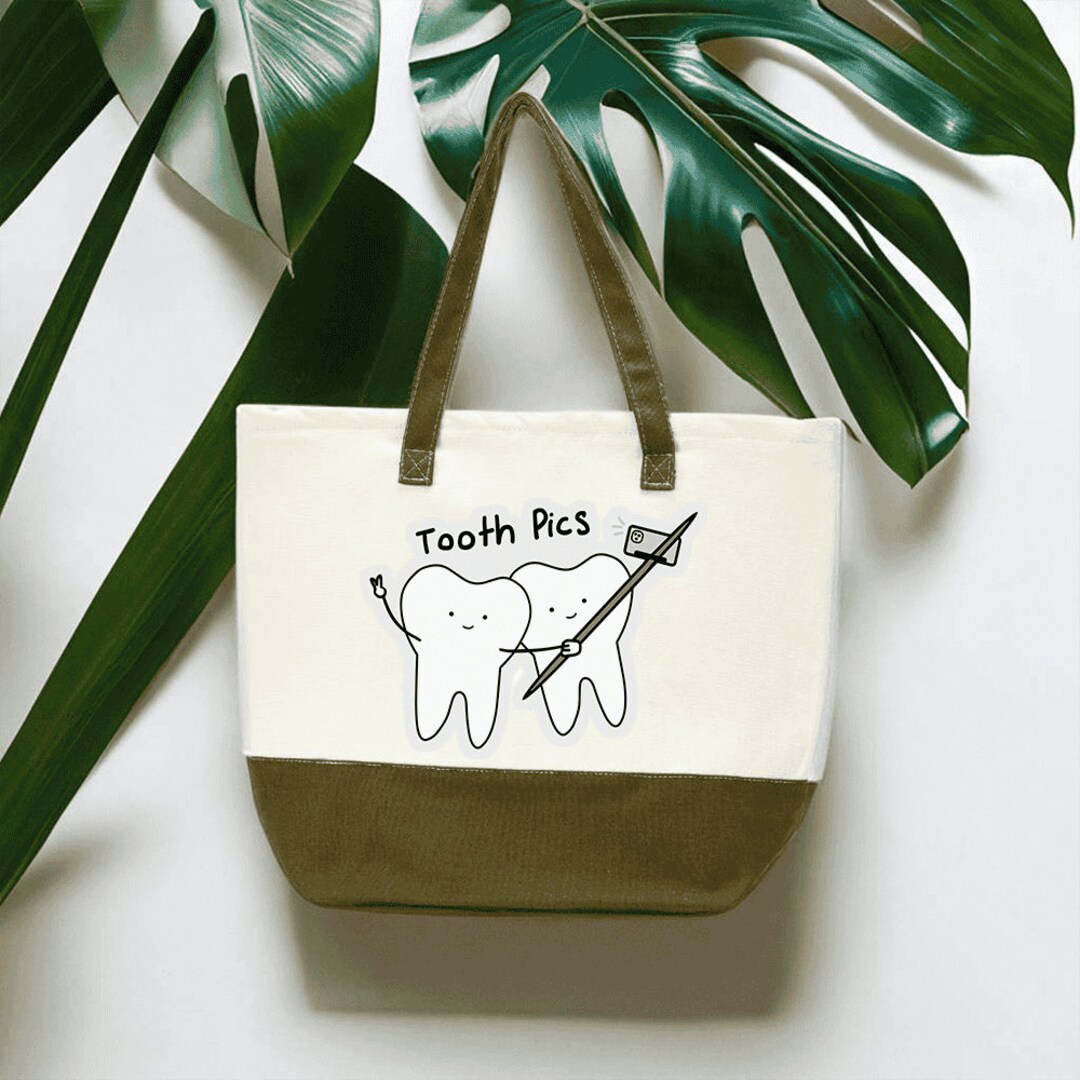 Tooth Pics Tote Bag, Cute Dentist Canvas Tote Bag, Cute Teeth Tote Bag ...