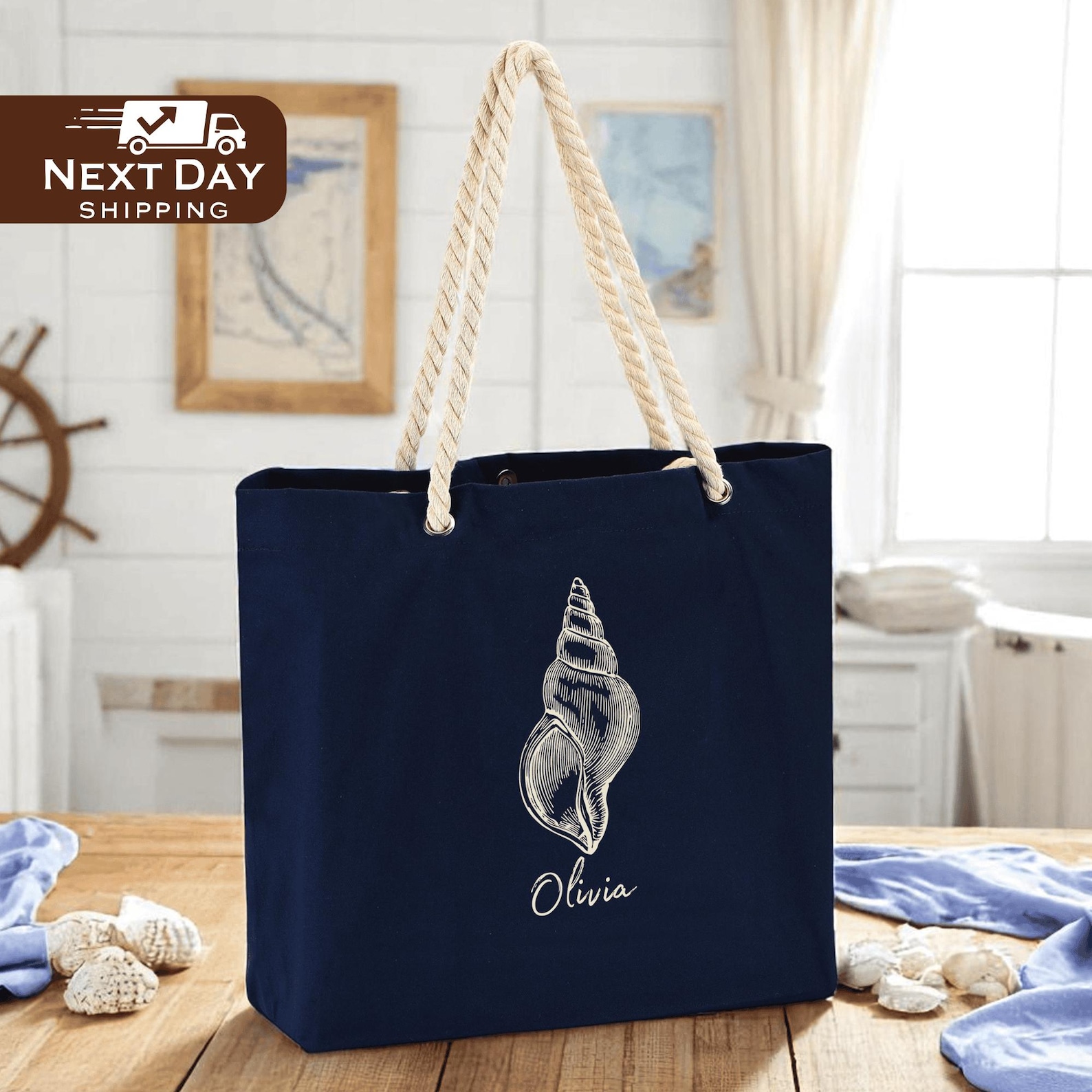 Custom Seashell Tote Bag, Personalized Beach Bag for Summer Vacations ...
