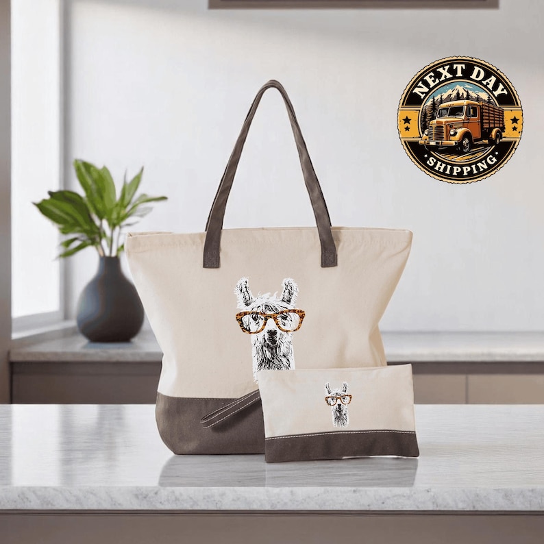 Lama Tote Bag, Funny Animal Lover Gift, Cute Alpaca Design Tote, Farm ...