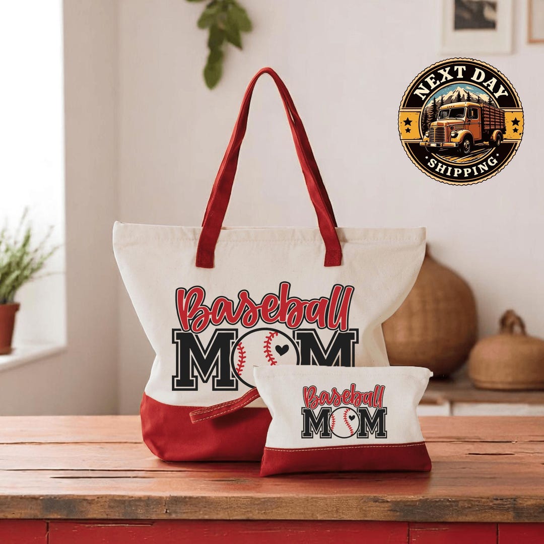 Baseball Mom Canvas Tote Bag, Sports Mom Tote, Game Day Essentials Bag ...