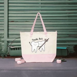 Tooth Pics Tote Bag, Cute Dentist Canvas Tote Bag, Cute Teeth Tote Bag ...
