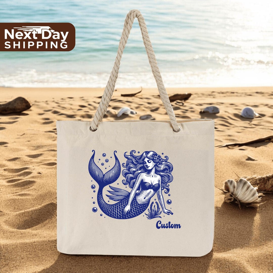 Custom Mermaid Beach Tote Bag, Personalized Beach Bachelorette Gifts ...