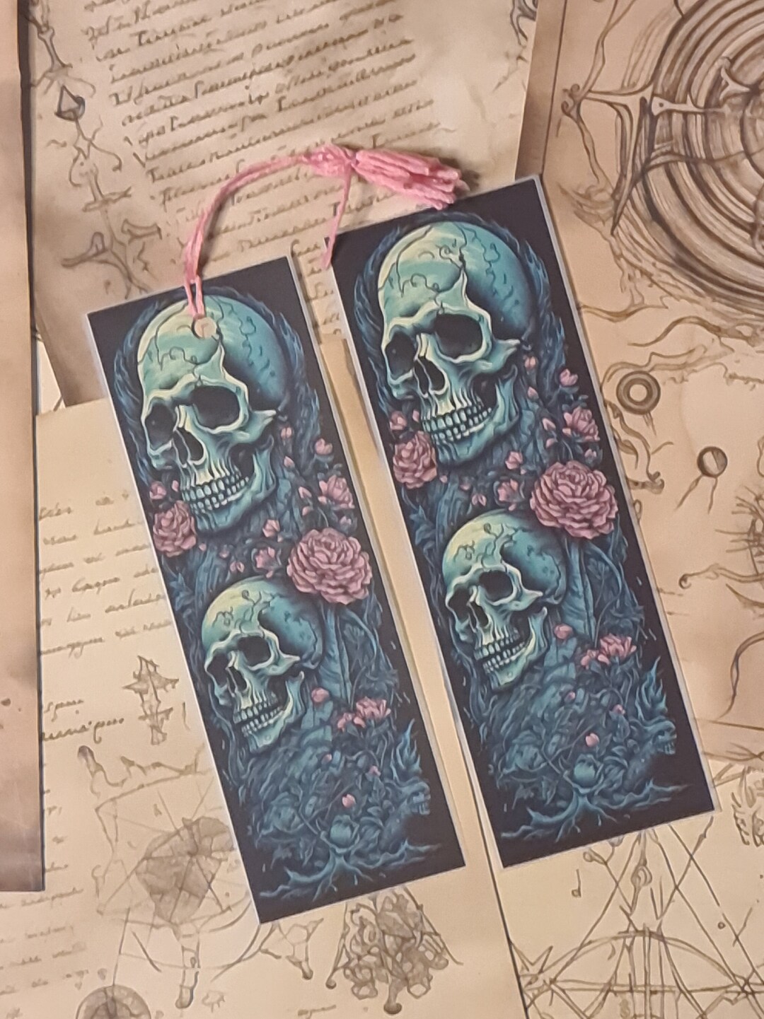 Floral Skull Horror Book Mark, Handmade Macabre Aesthetic Bookmark ...