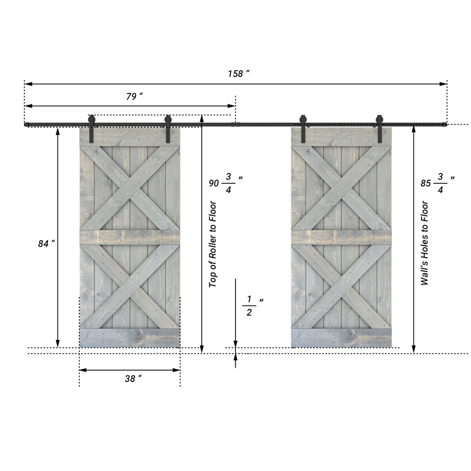 Customizable Solid Wood Double Barn Door With Hardware Kit Made-in-usa ...