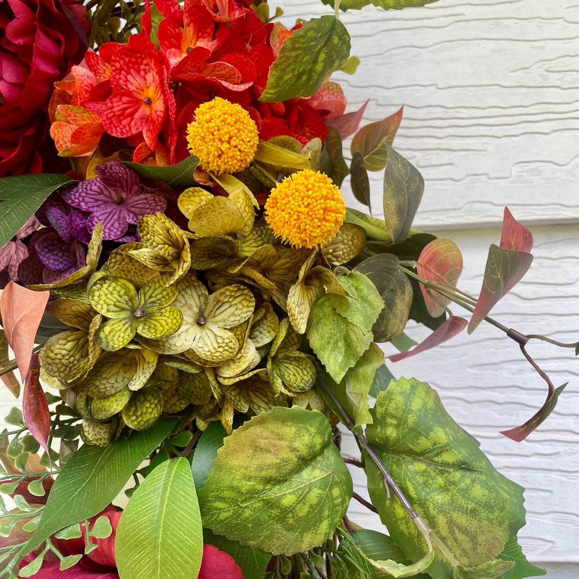 Handcrafted Fall Floral Wreath-burgundy Peonies, Hydrangeas and Autumn ...