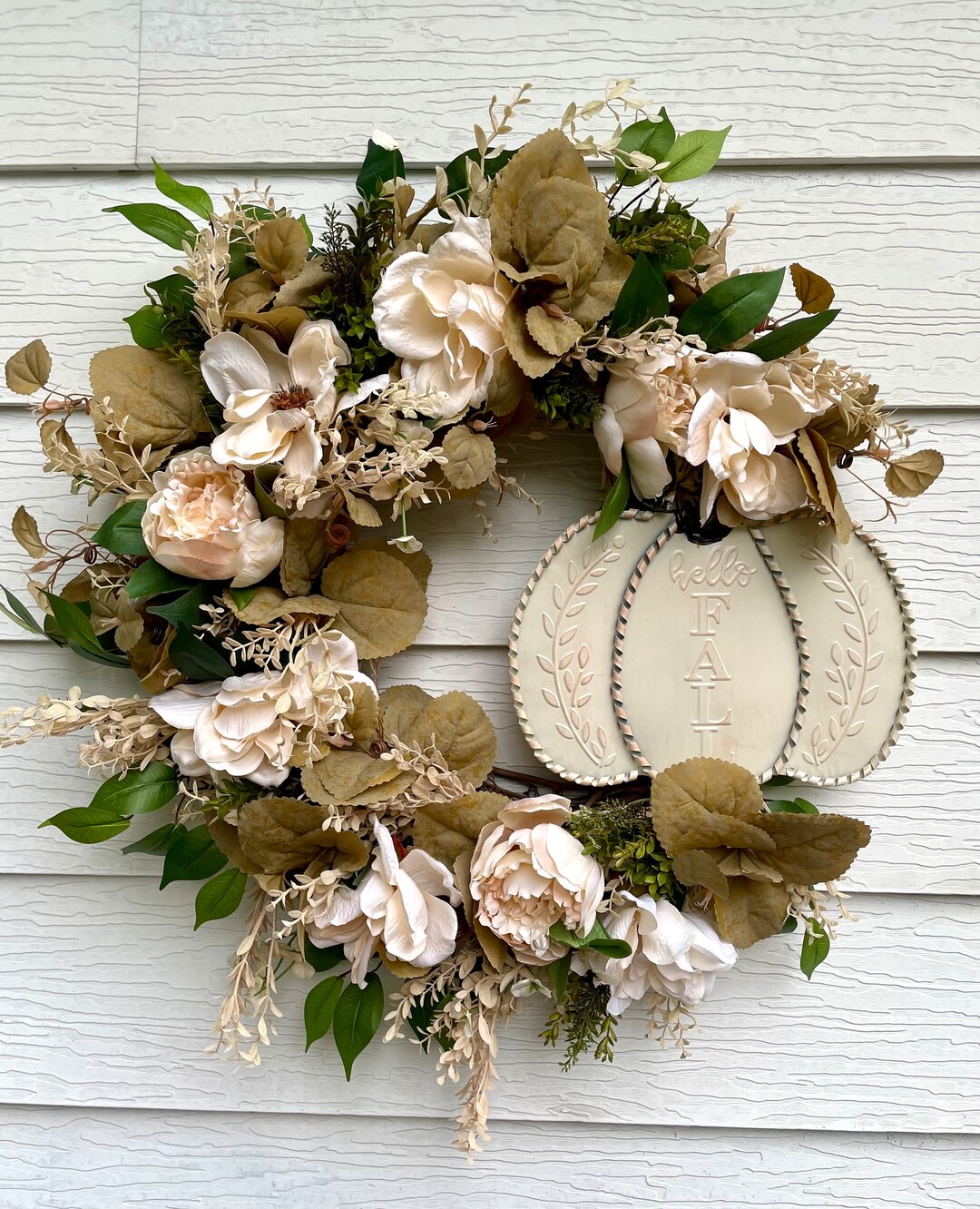 Fall Peony Magnolia Wreath, Neutral Autumn Door Decor - Etsy
