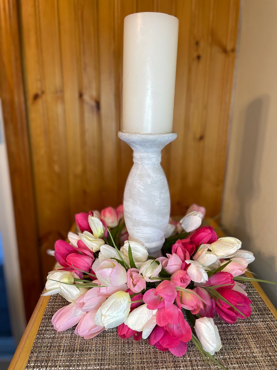 Mini Spring Pink Tulip Wreath/candle Ring/wall Decor - Etsy