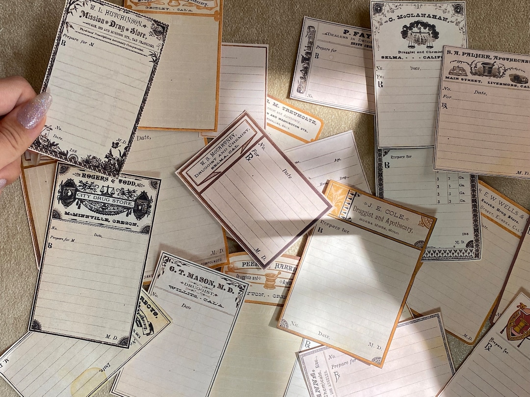 Pharmacy Label Nesign Note Pads / Sheets Antique / Vintage Junk Journal ...