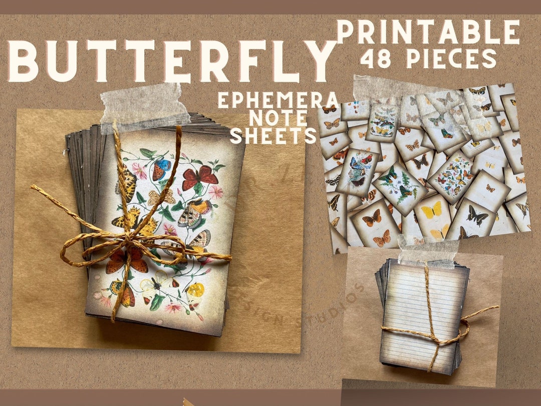 PRINTABLE - Butterfly Ephemera Note Sheets - Antique / Vintage - Junk ...
