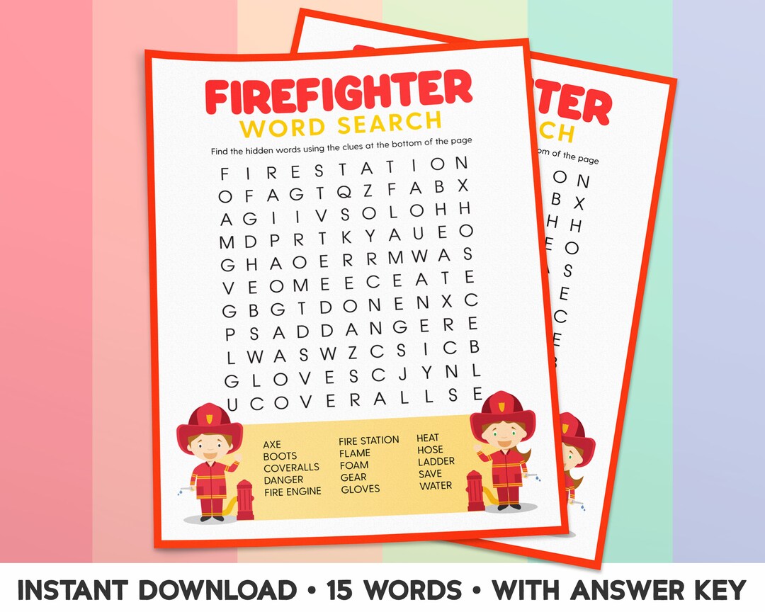 Firefighter Word Search Printable Party Game for Kids - Etsy Ireland