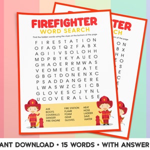 Firefighter Word Search Printable Party Game for Kids Birthday Themed ...